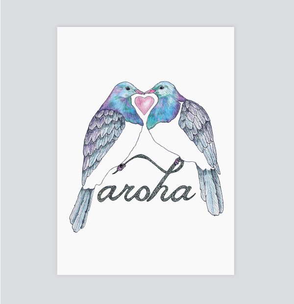 Illustrated Kereru Aroha Picture, A3 Size Print | Chooice