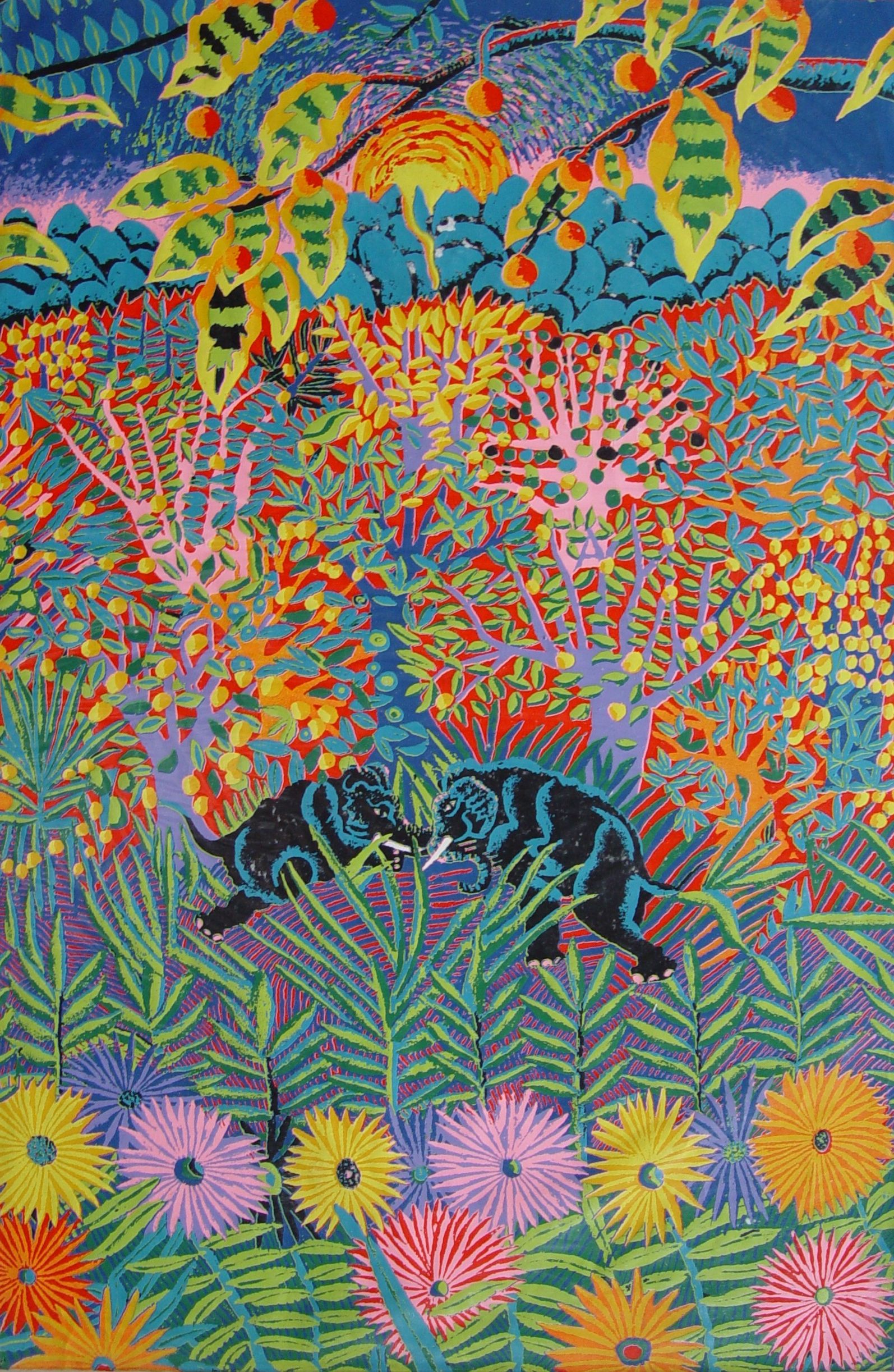 Elephants Fight - Patrick Tyman Art | Hawke's Bay Online