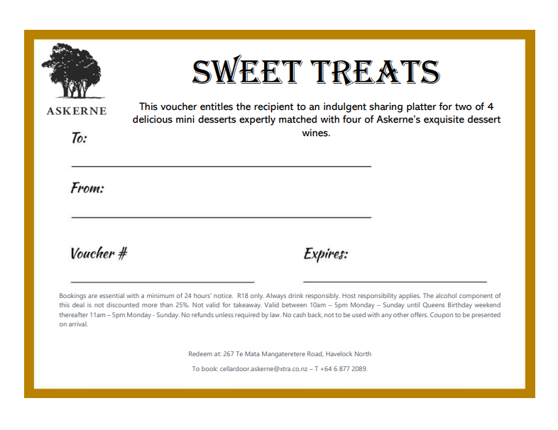 “Sweet Treats” Dessert Platter Voucher - Askerne Estate Winery