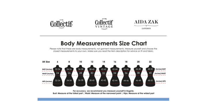 Collectif Clothing Size Guide - Two Lippy Ladies | Mall Planet