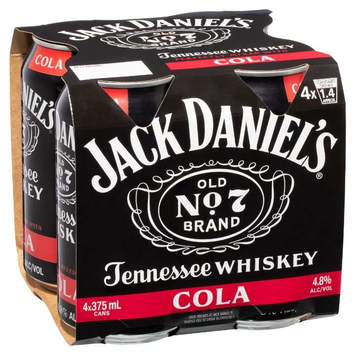 JACK DANIEL'S & COLA 375ML CANS - Cheers Liquor - Warwick Hotel