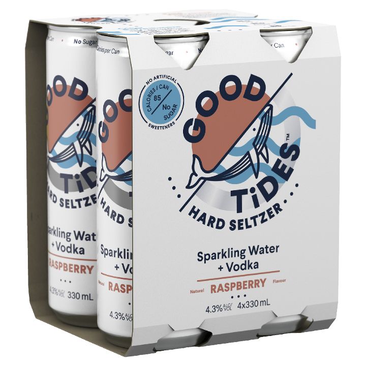 GOOD TIDES RASPBERRY SELTZER 330ML CANS