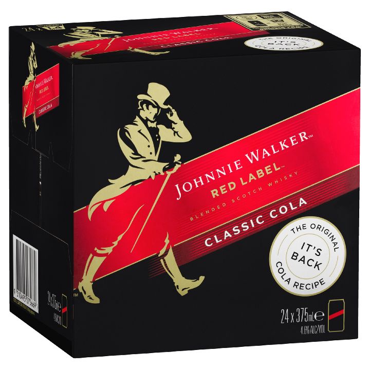 JOHNNIE WALKER RED & COLA 375ML CUBE CANS