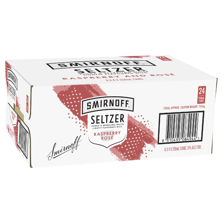 SMIRNOFF RASPBERRY ROSE SELTZER 250ML CANS
