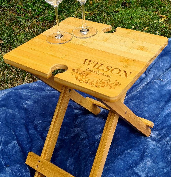 Engraved bamboo picnic table - foldable & portable - Etch Cetera