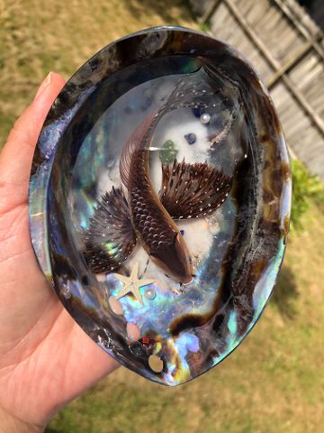 hand painted butterfly fish in paua shell - sisiartgallery